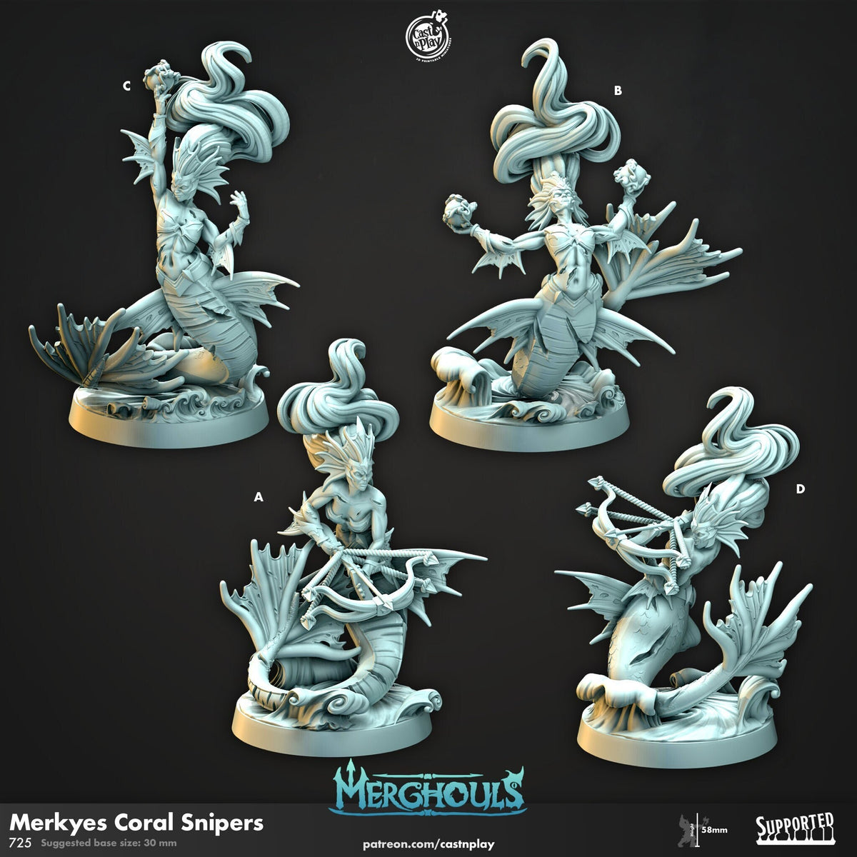 Merkyes Coral Snipers - dnd and wargaming miniature - Merfolk, Mermaid ...